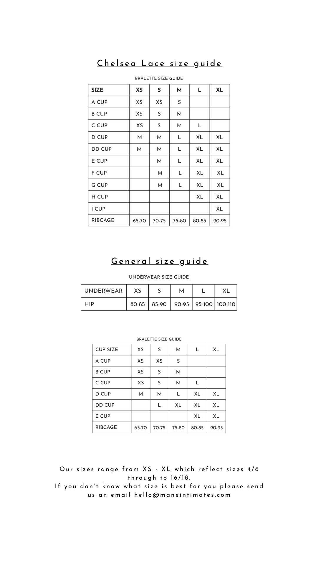 Size Guide - Mane Intimates